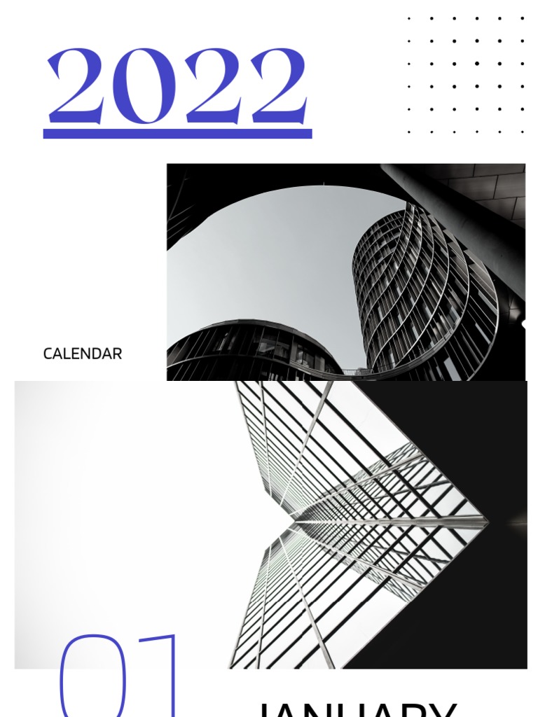 Blue Greyscale Modern Minimal Architecture Wall Calendar | PDF