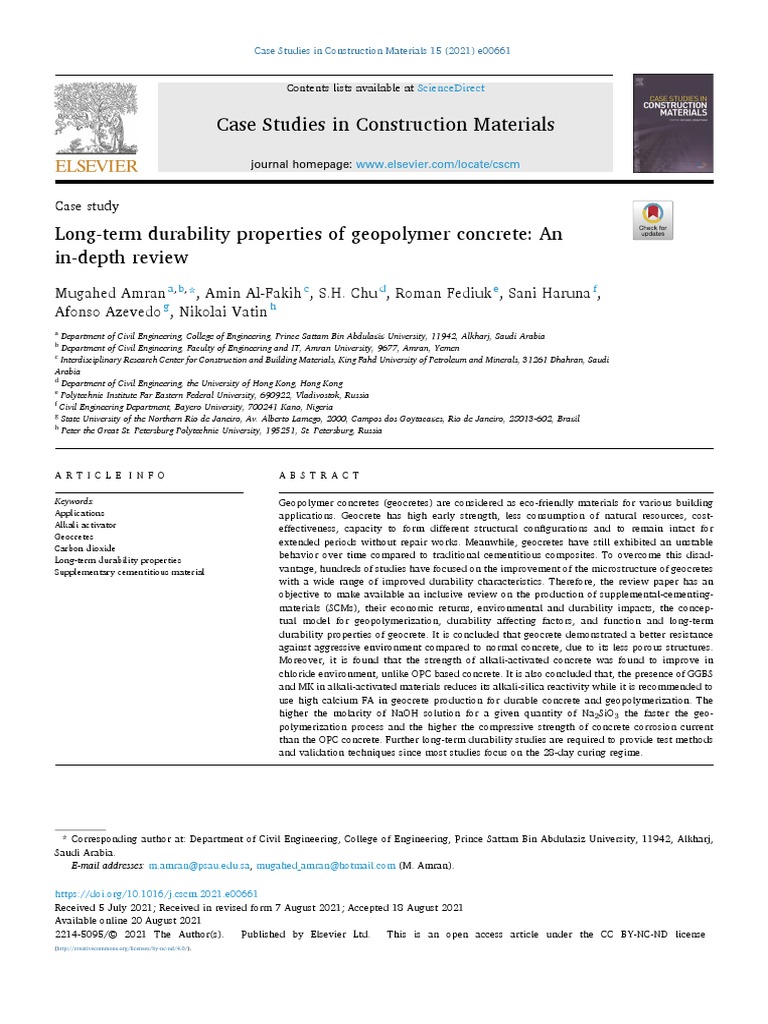 Long-Term Durability Properties of Geopolymer Concrete An in Depth ...