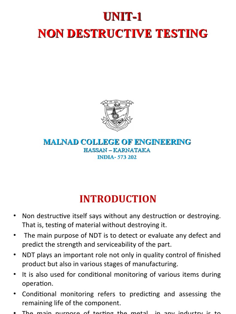UNIT-1 Non Destructive Testing | PDF | Leak | Nondestructive Testing