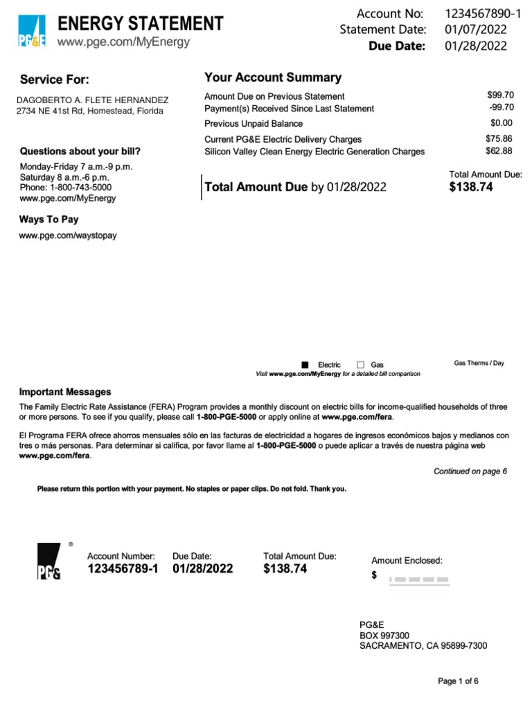 Due Date: Service For: Your Account Summary: Questions About Your Bill ...
