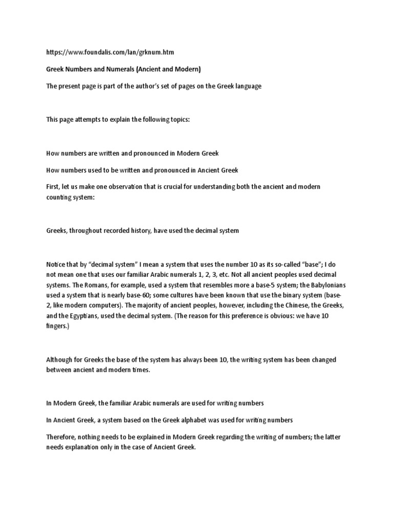 Greek Numbers and Numerals (Ancient and Modern) | PDF | Grammatical ...