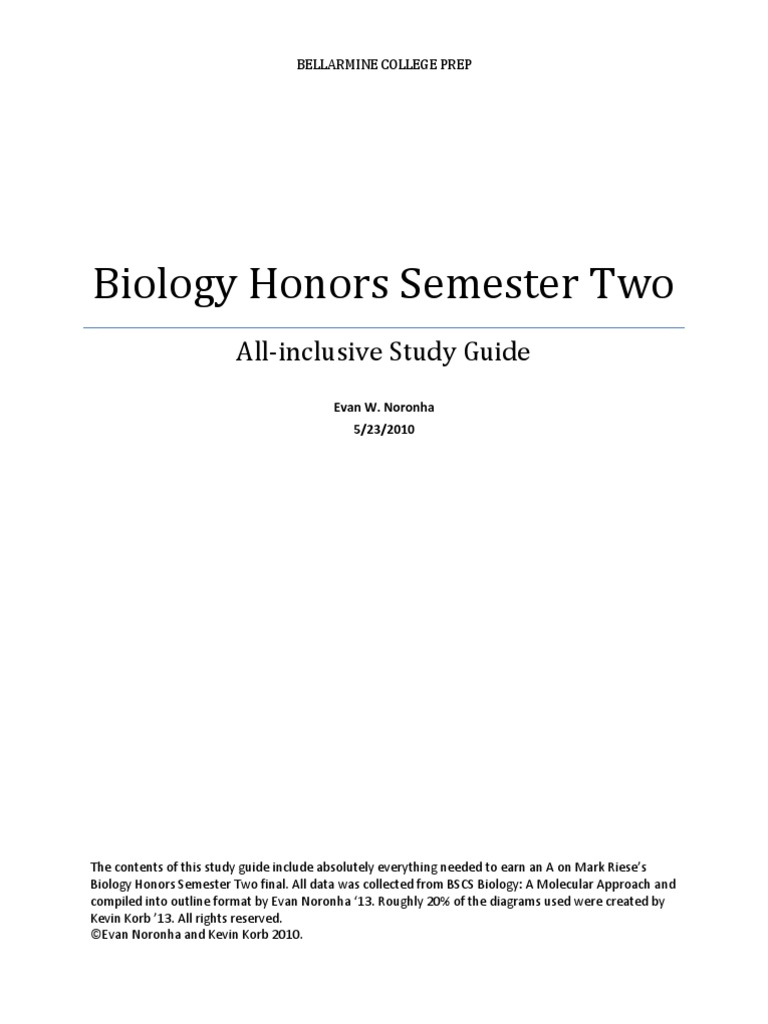 Biology Honors Semester Two: All-Inclusive Study Guide | PDF | Meiosis ...