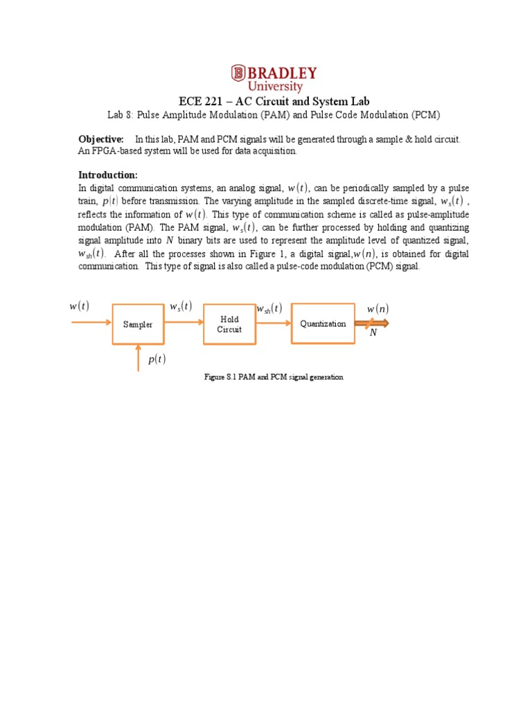 ECE 221 - AC Circuit and System Lab: Lab 8: Pulse Amplitude Modulation (PAM) and Pulse Code ...