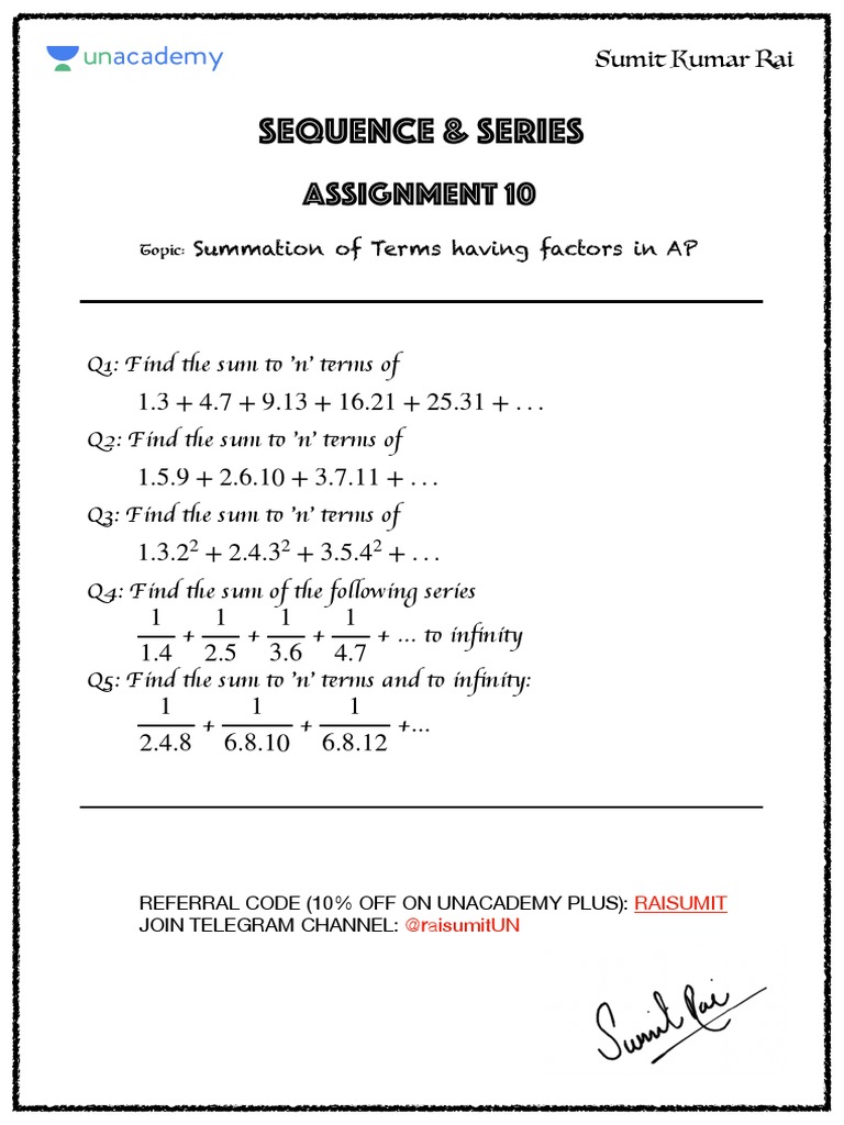 Seqandseries Assignment 10 Pdf 1777