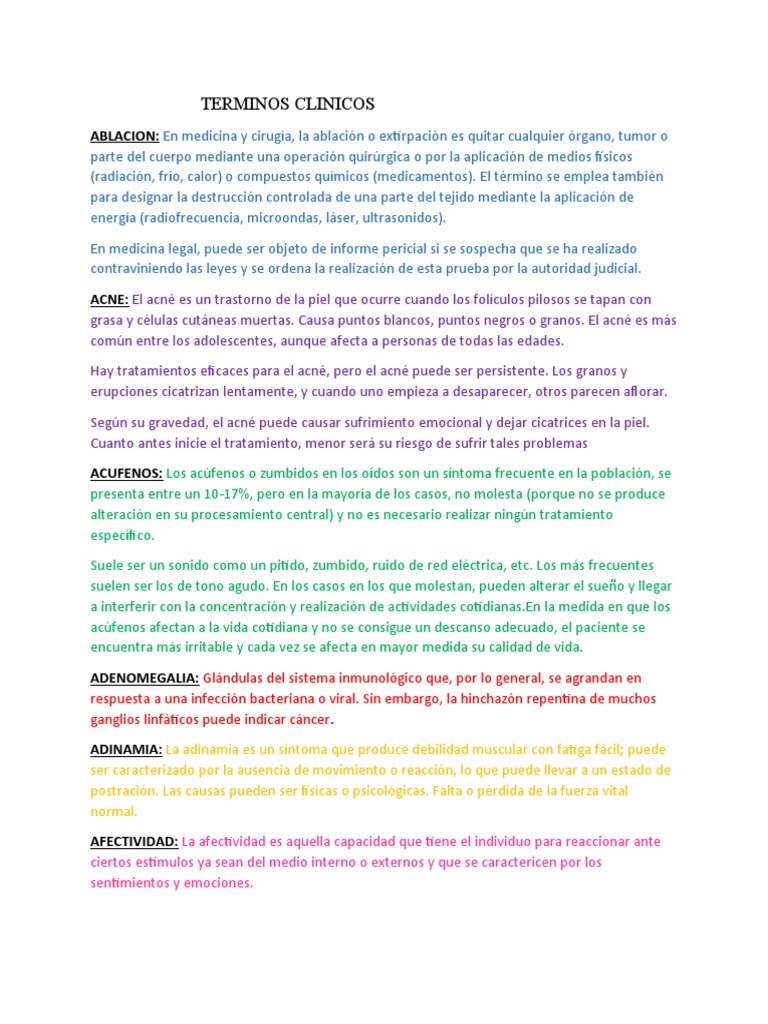 Terminos Clinicos | PDF | Ablación | Perdida de cabello