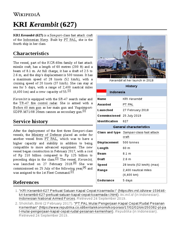 KRI Kerambit (627) : Characteristics | PDF | Ships | Warships