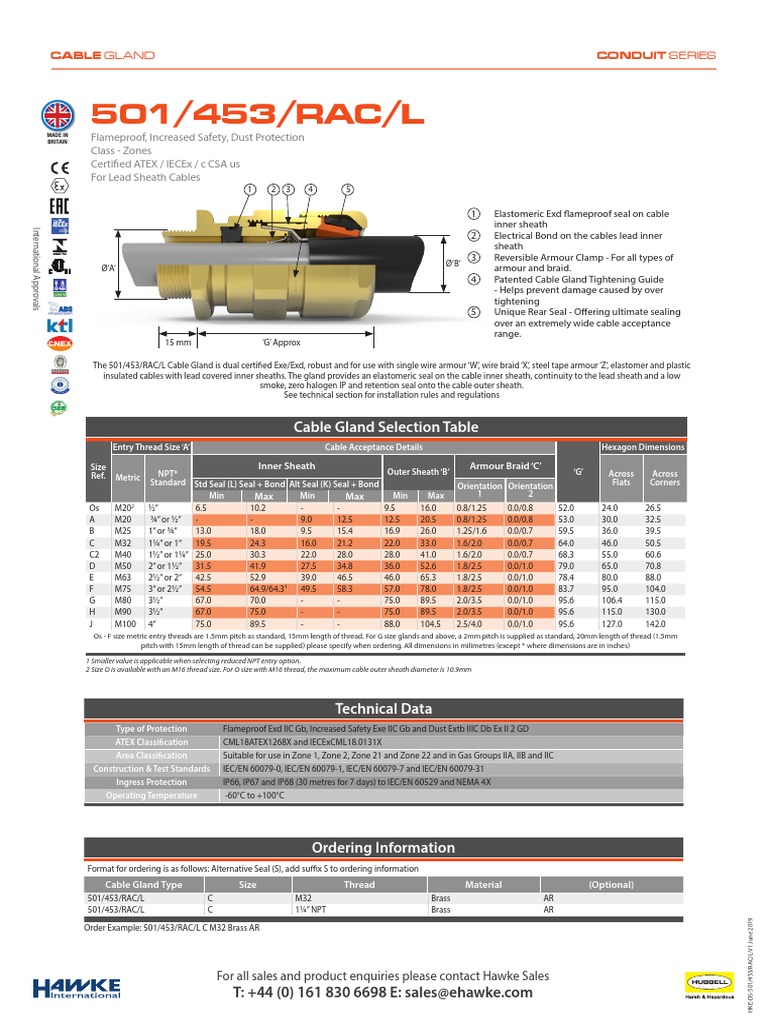 501/453/RAC/L: Cable Gland Selection Table | PDF | Manufactured Goods ...