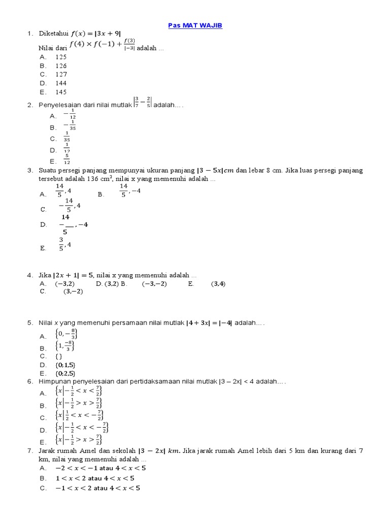 SOAL NILAI MUTLAK | PDF