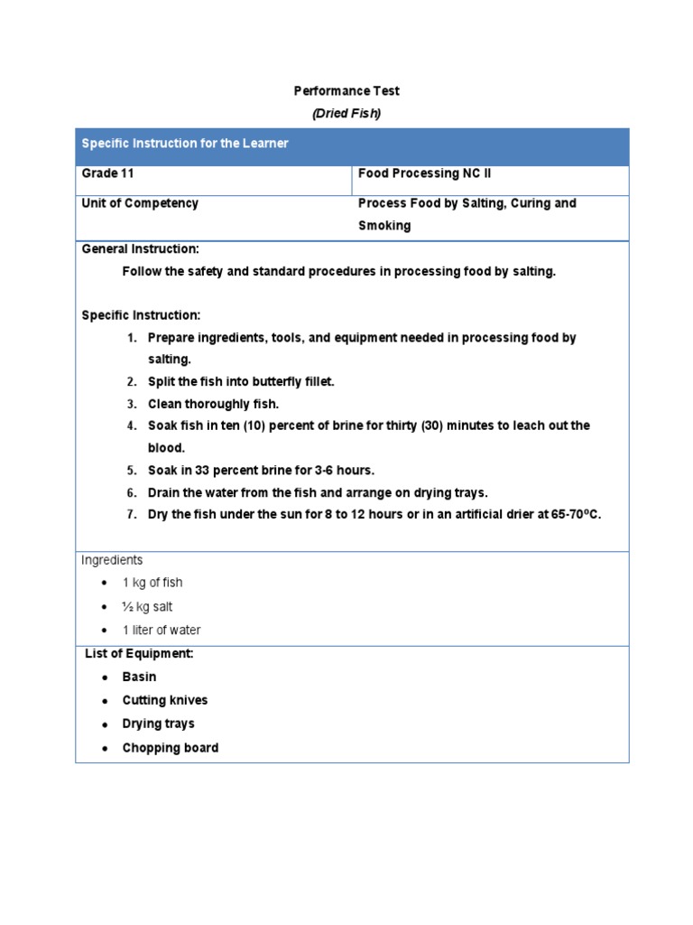 Performance Test in Dried Fish Making | PDF