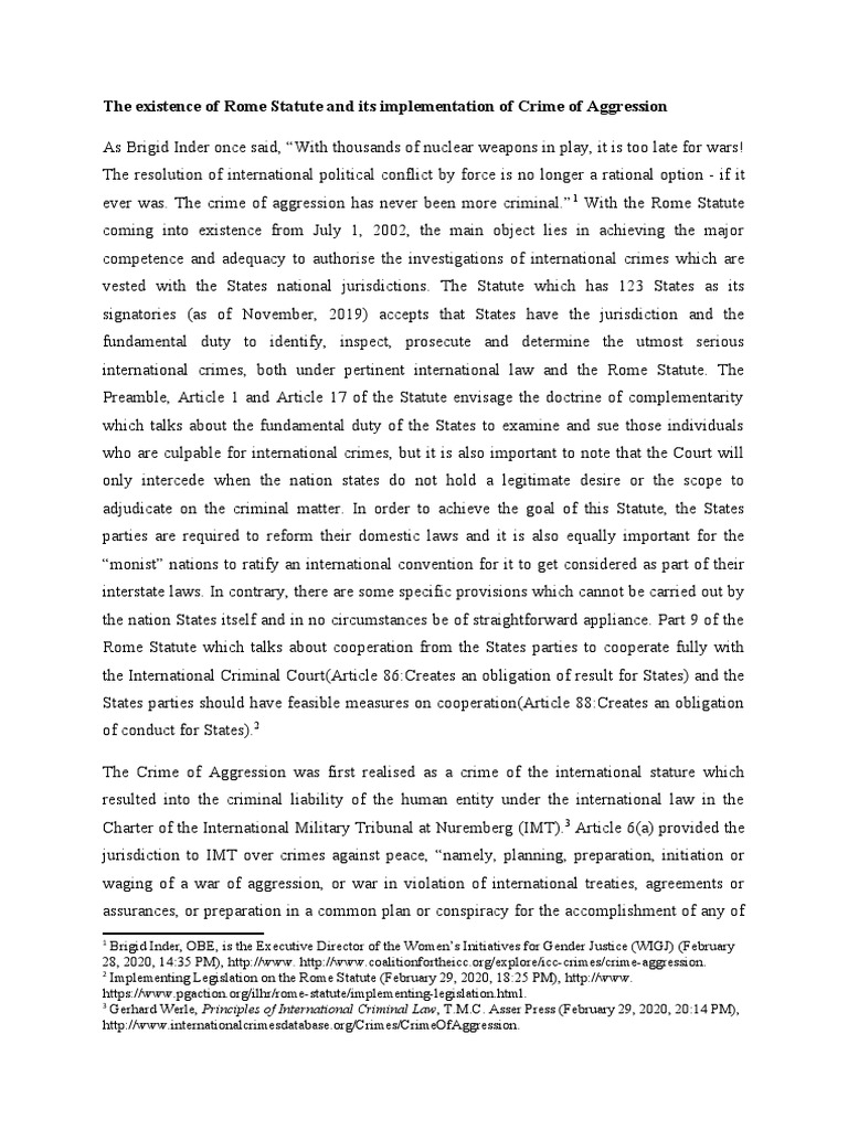 The Existence of Rome Statute and Its Implementation of Crime of ...