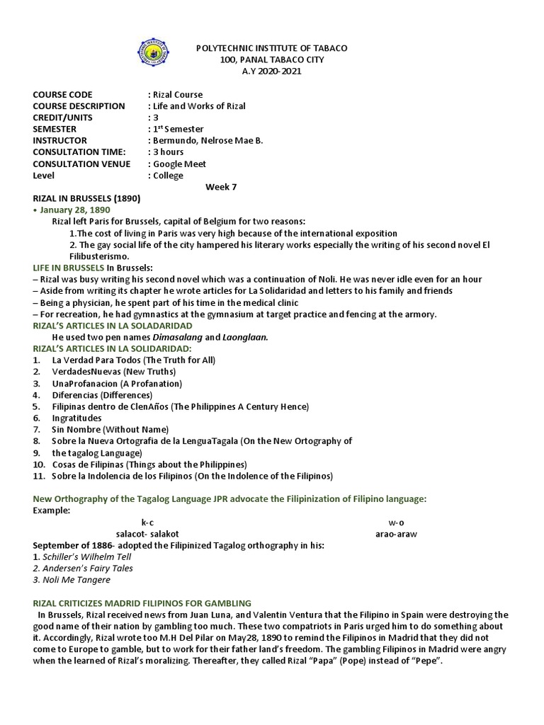 Rizal - Life & Works of Rizal Module 7 | PDF | Philippines