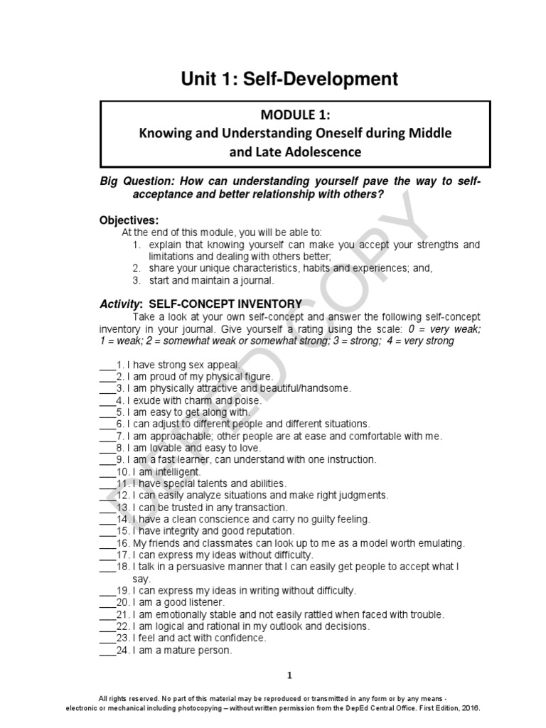 PERSONAL DEVELOPMENT - Module 1 | PDF | Disciplines | Self