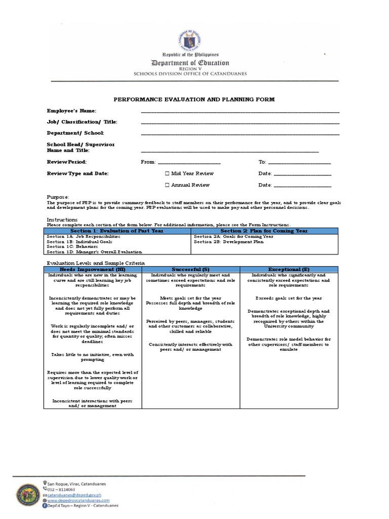 Performance Evaluation and Planning Form | PDF | Performance Appraisal ...