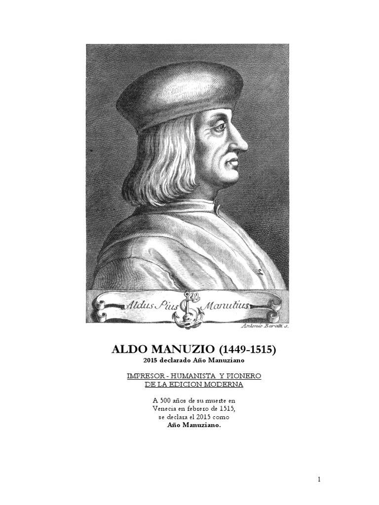 Aldo Manuzio: Pionero de la Tipografía | PDF | Libros | Tipografía