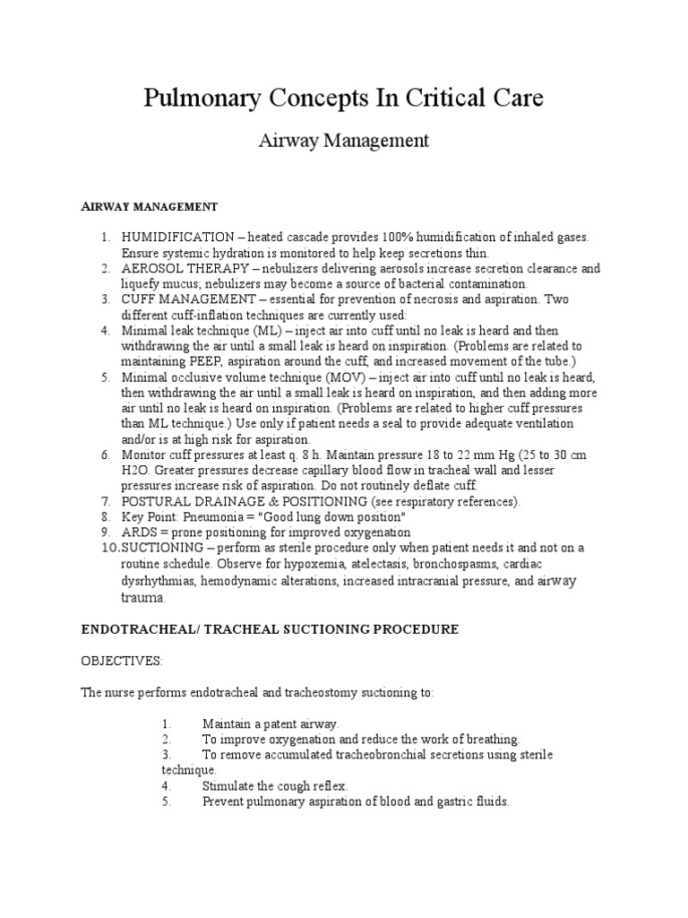 Critical Care Suctioning | Download Free PDF | Respiratory Tract ...