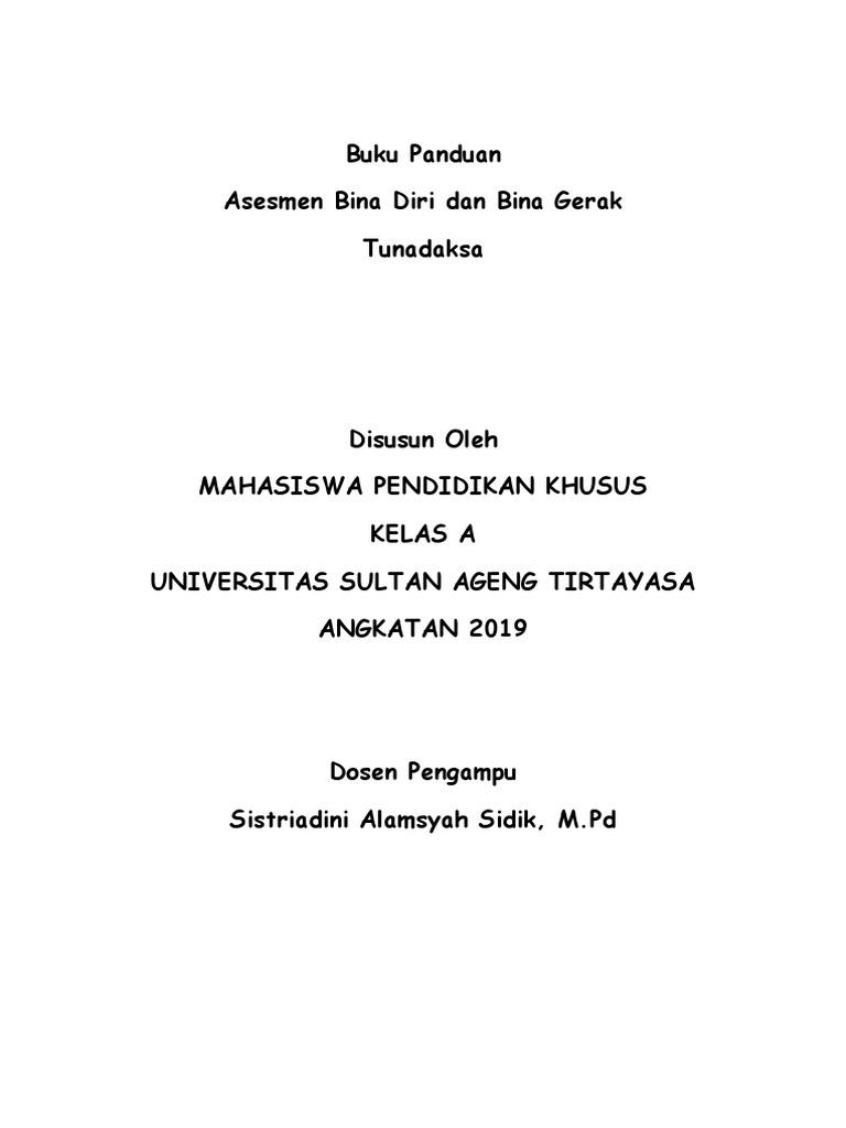Panduan Asesmen Komprehensif Untuk Mengembangkan Kemampuan Bina Diri