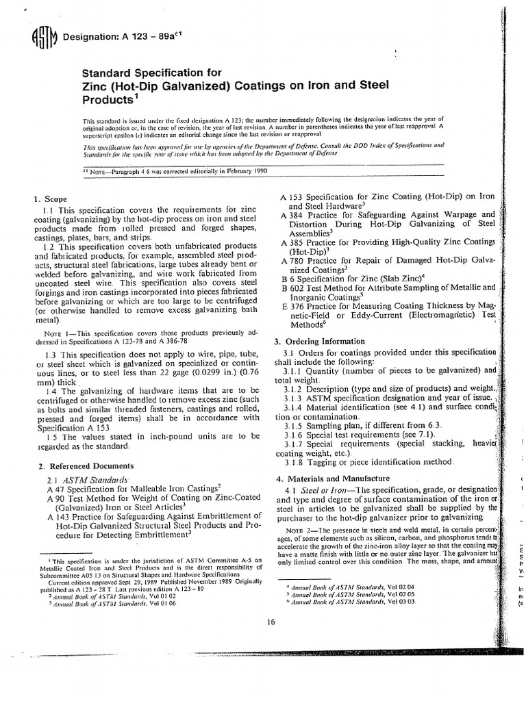 Astm A 123 - 1989 | PDF