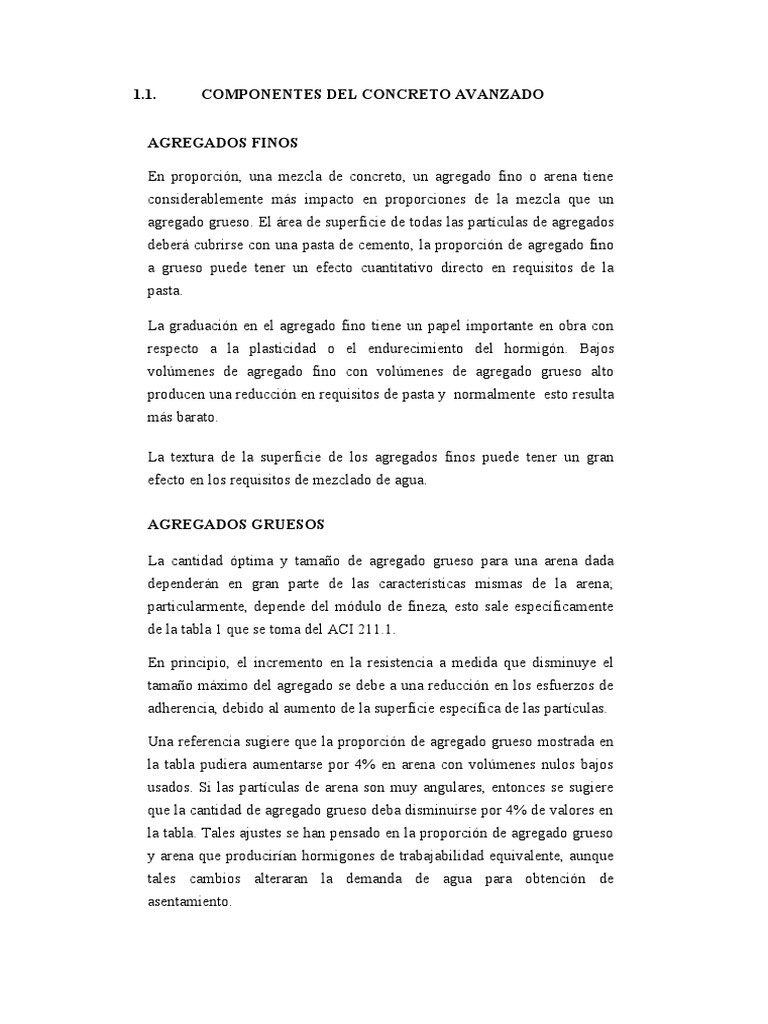 Componentes Del Concreto Avanzado | PDF | Hormigón | Cemento