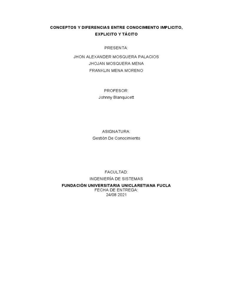 Conocimiento: Implícito, Explícito y Tácito | PDF | Conocimiento ...