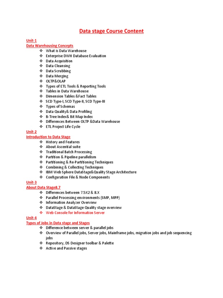 Data Stage Course Content: Unit-1 Data Warehousing Concepts | PDF ...