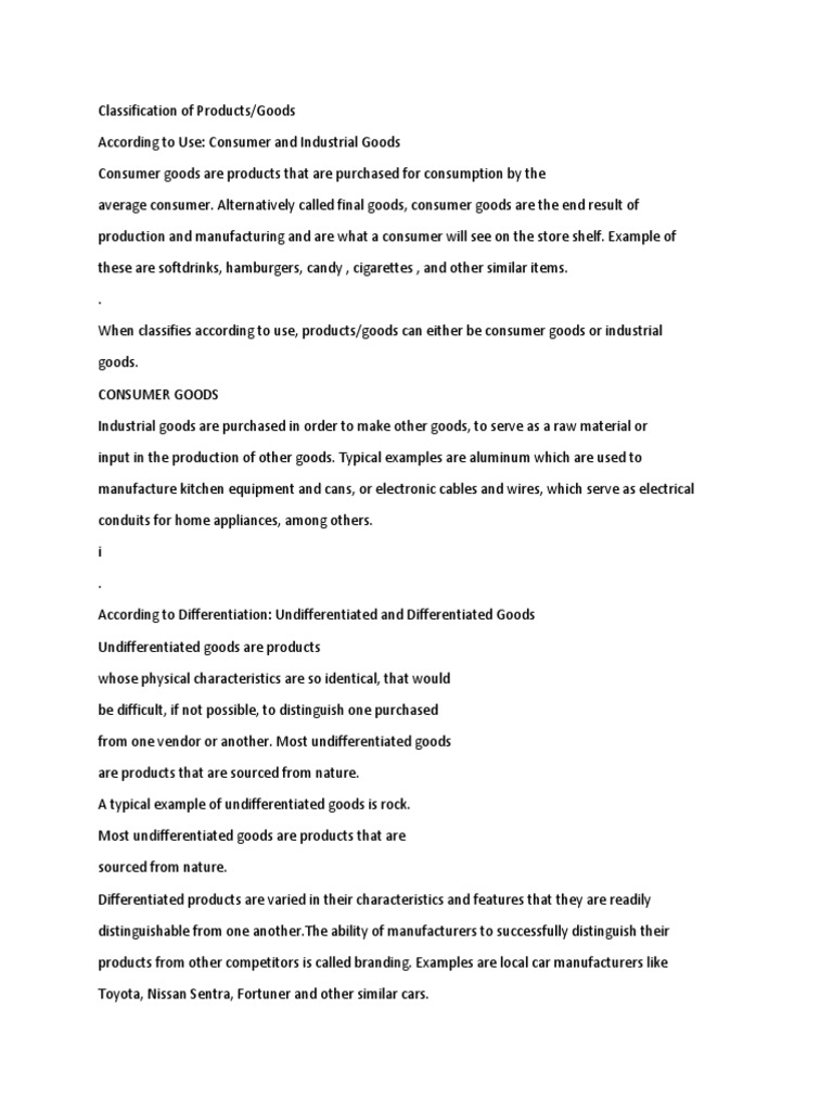Consumer vs Industrial Goods Classification Guide | PDF | Goods | Final ...