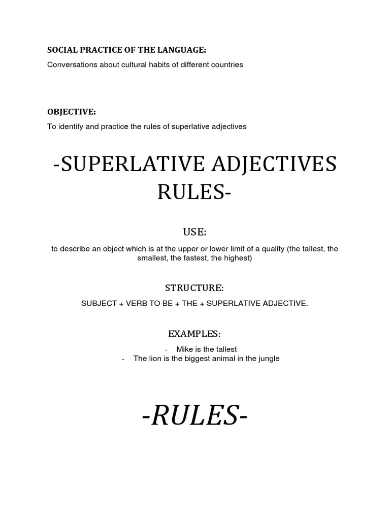 Superlative Adjectives Rules | PDF | Adjective | Linguistic Morphology