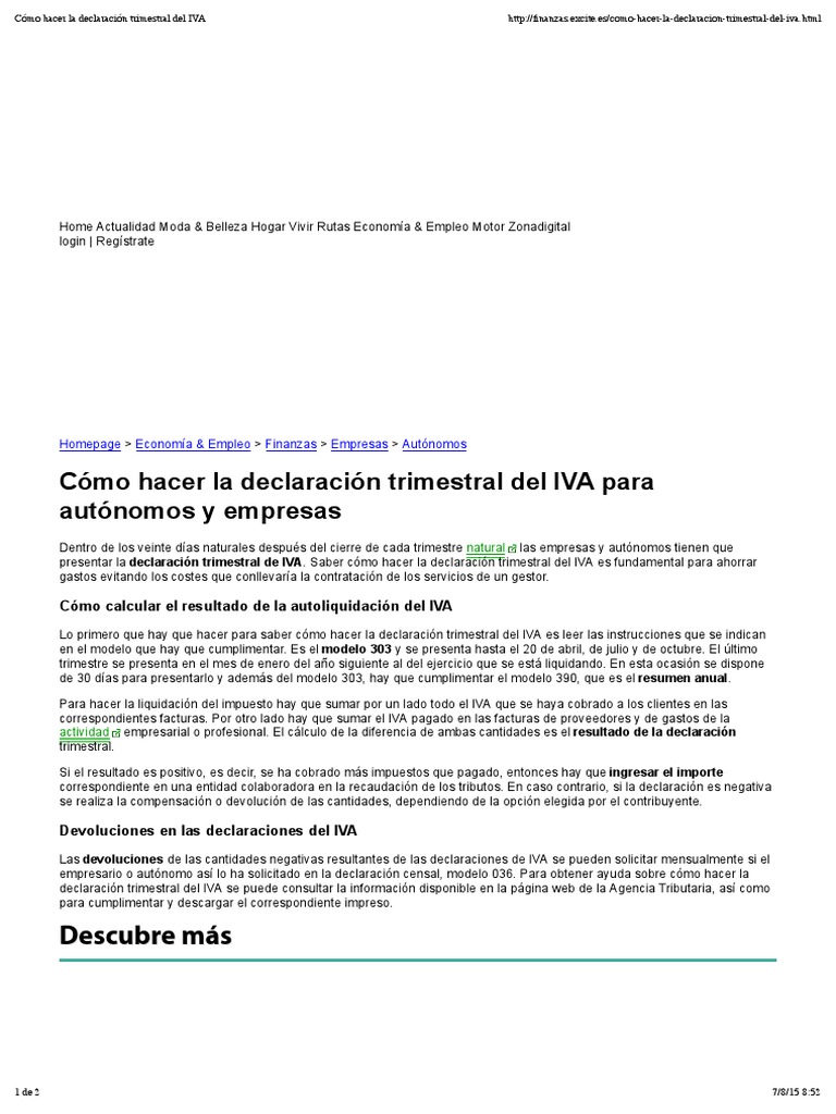 Cómo Hacer La Declaración Trimestral Del Iva Pdf Impuesto Al Valor