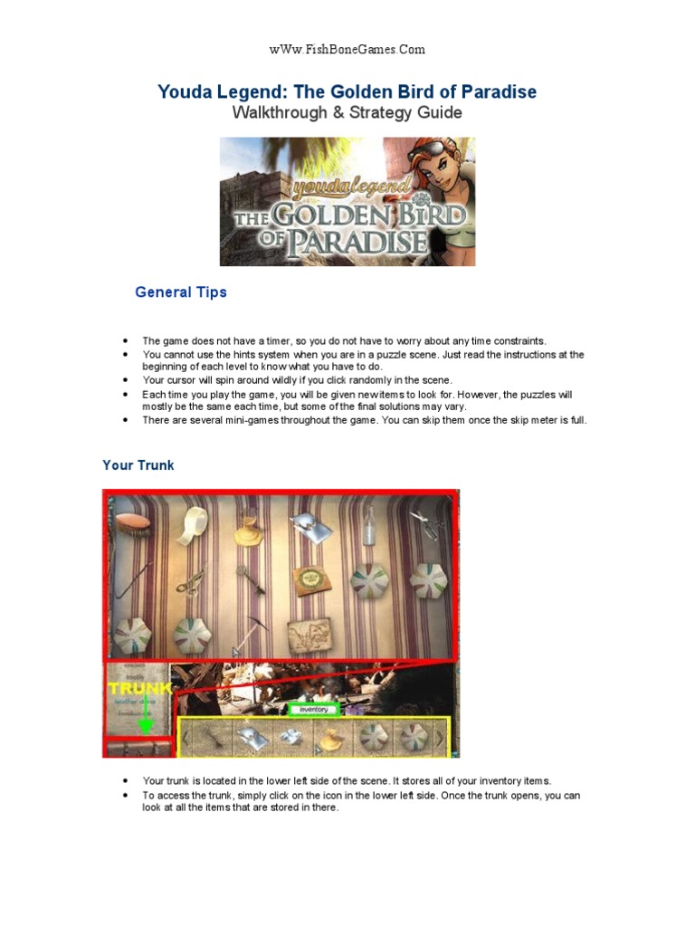 Youda Legend - The Golden Bird of Paradise - Walk Through - Strategy Guide - WWW - fishBoneGames ...