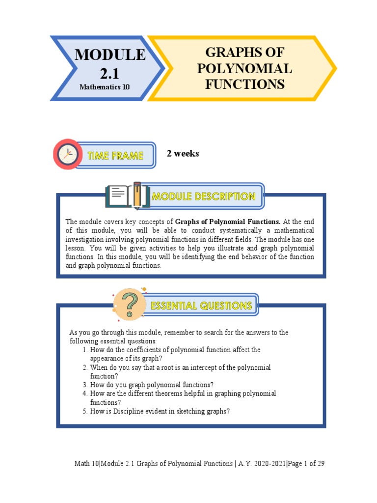 Module 2 1 Math 10 Graphs of Polynomial Functions Final | PDF | Zero Of ...