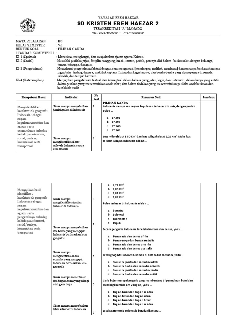 Kisi2 PAS IPS Kelas 5 Sem 1 | PDF