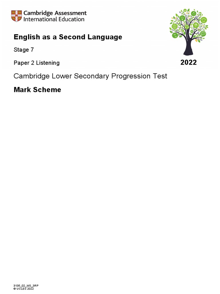 English As A Second Language: Cambridge Lower Secondary Progression ...