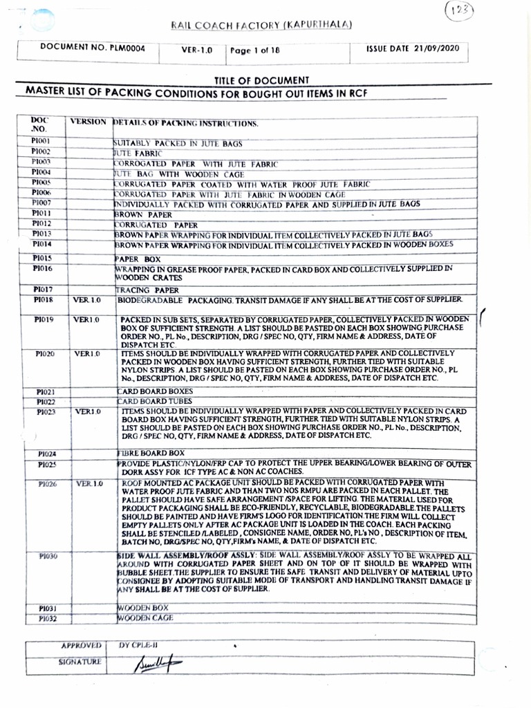 Master List of Packing Conditions For Bought Out Items in RCF | PDF ...