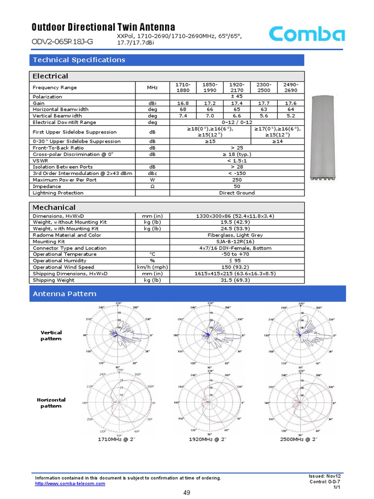 Comba Odv2 065r18j G | PDF | Antenna (Radio) | Decibel