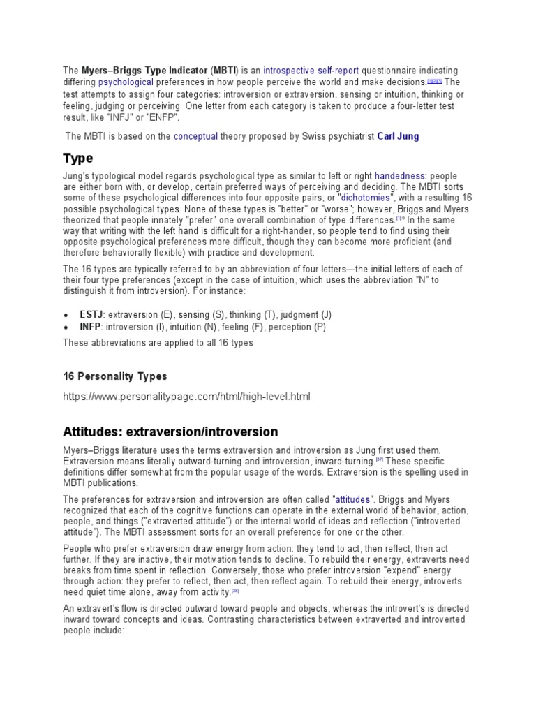 Introspective Self-Report Psychological: 16 Personality Types | PDF ...