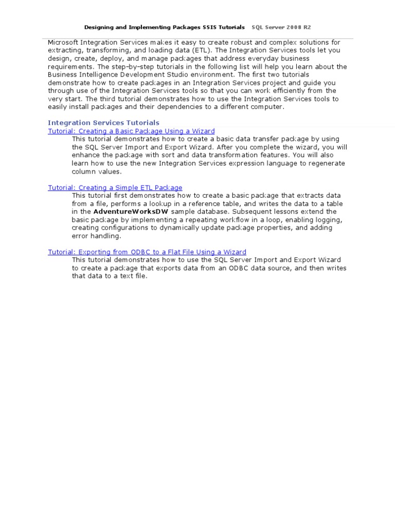 Integration Services Tutorials: Tutorial: Creating A Basic Package ...