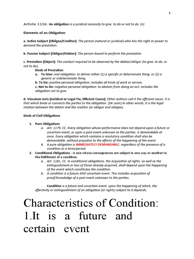 Characteristics of Condition: 1.it Is A Future and Certain Event | PDF ...