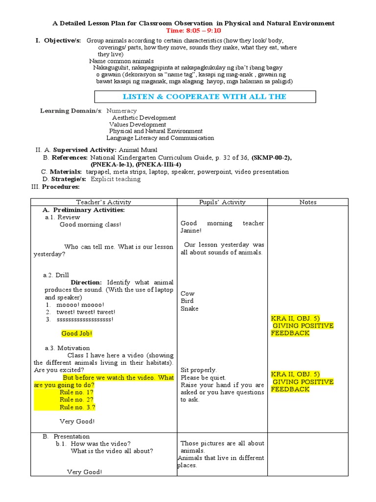 Kindergarten Lesson Plan For Cot Fourth Quarter | PDF | Lesson Plan | Teachers