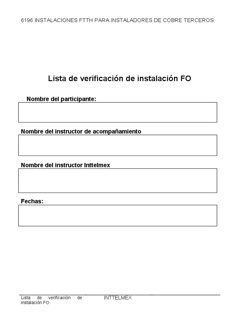 Checklist de Instalación de Fibra Óptica | PDF | Electricidad ...