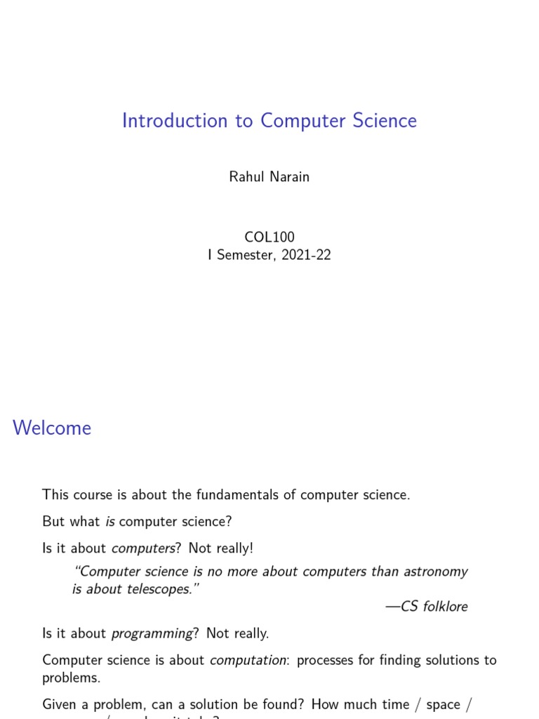 Introduction To Computer Science: Rahul Narain | PDF | Boolean Data ...