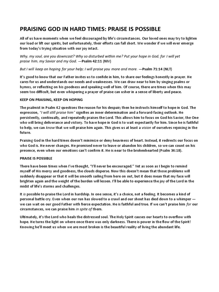 Praise God Through Hard Times | PDF | God | Prayer