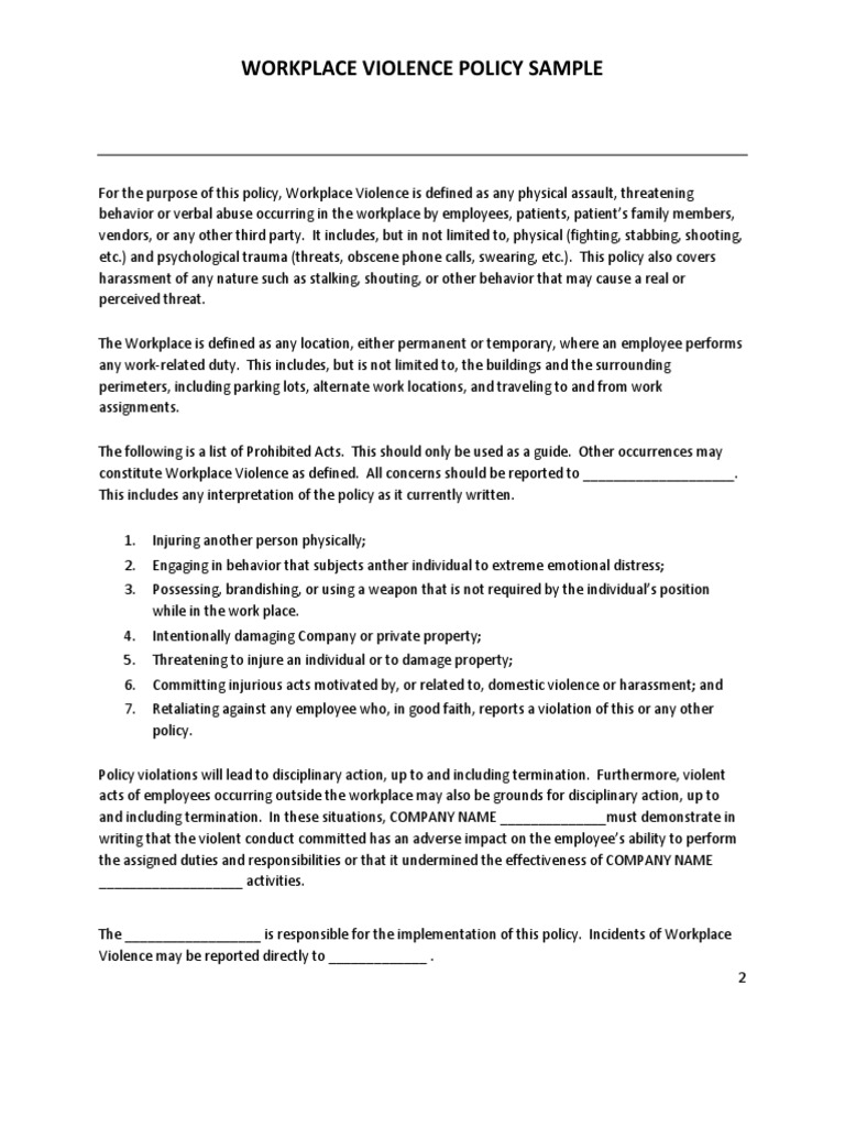 Workplace Violence Sample Policy - 09202010 - CLW | PDF | Violence ...