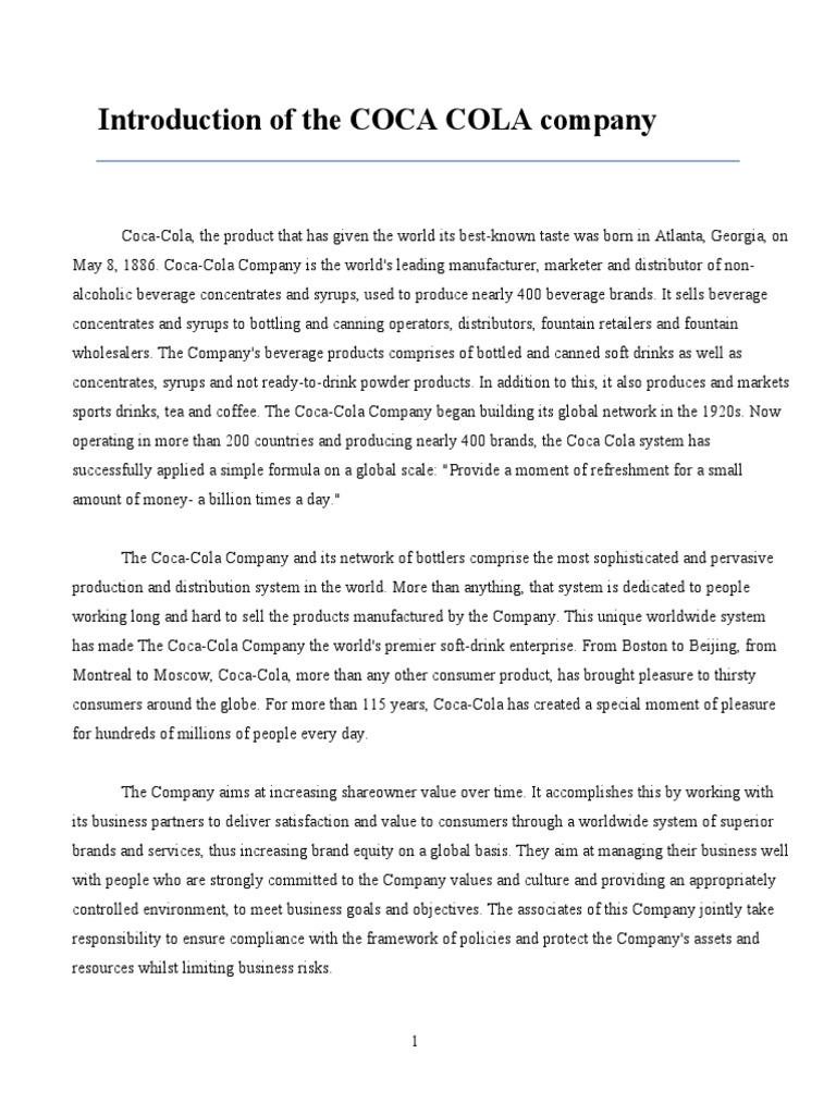 Coca Cola 1 | PDF | The Coca Cola Company | Organizational Structure