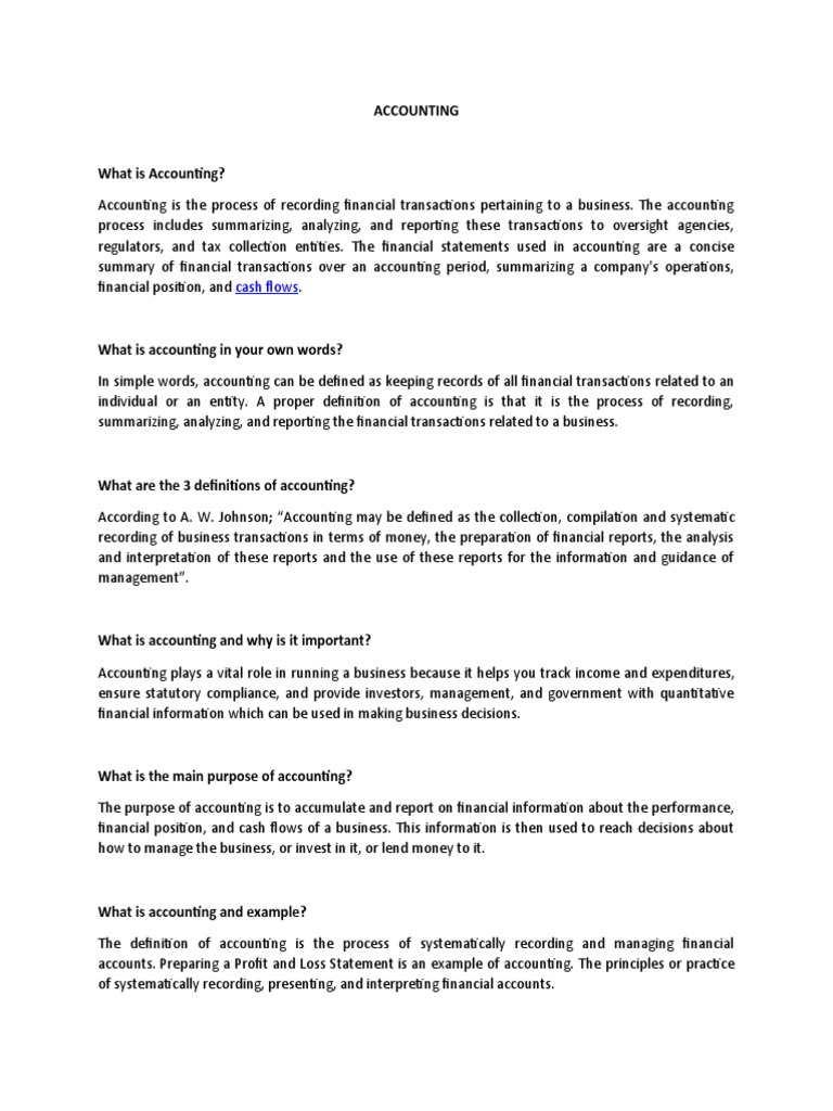 Definition and Inportance of Accounting | PDF | Business | Finance ...