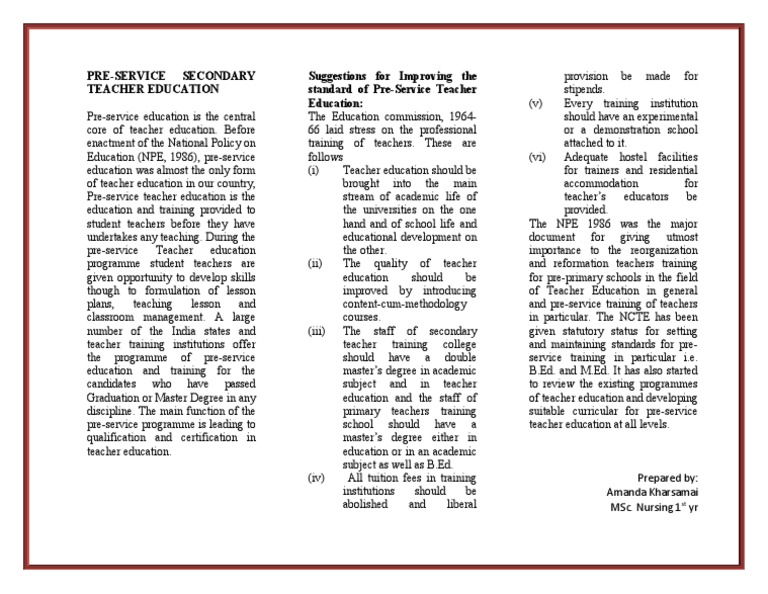 Pre-Service Secondary Teacher Education Suggestions For Improving The ...