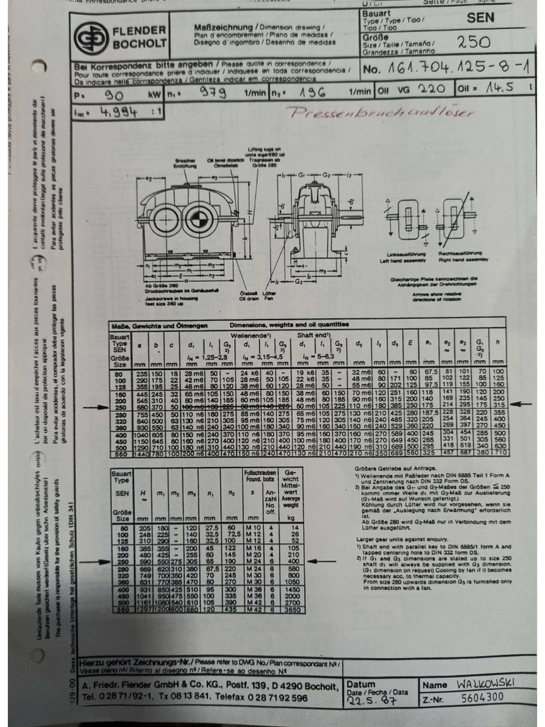 Flender SEN 250 Gear Box | PDF