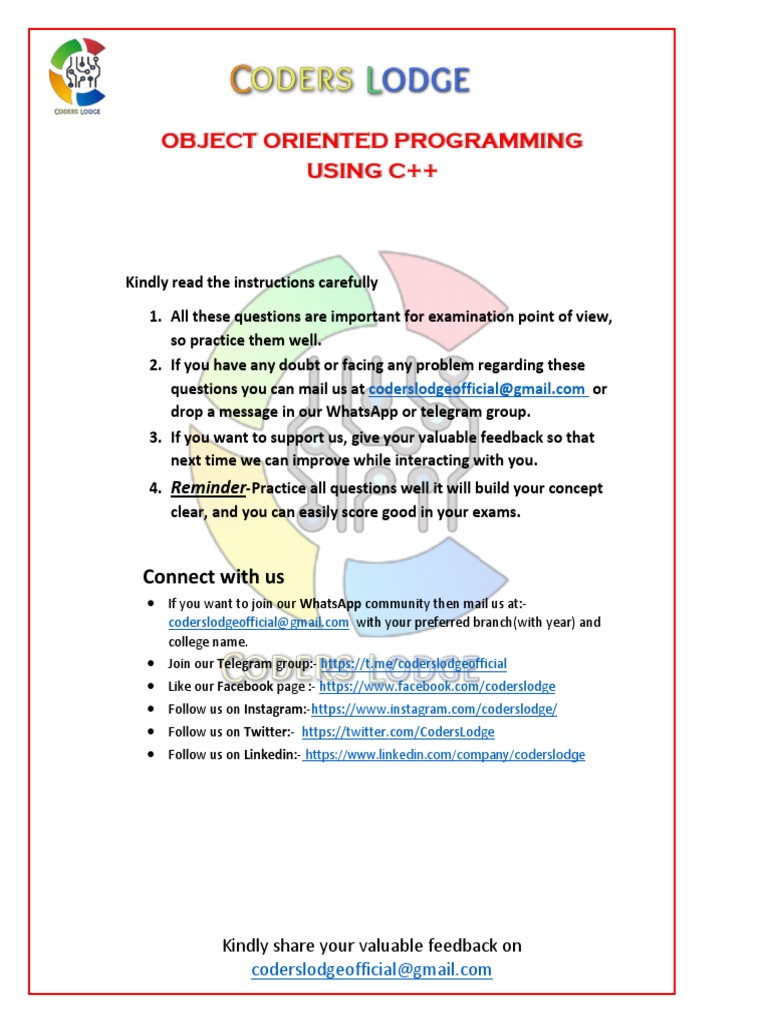 Object Oriented Programming Using C Viva Questions Coders Lodge Pdf C Class Computer 0671