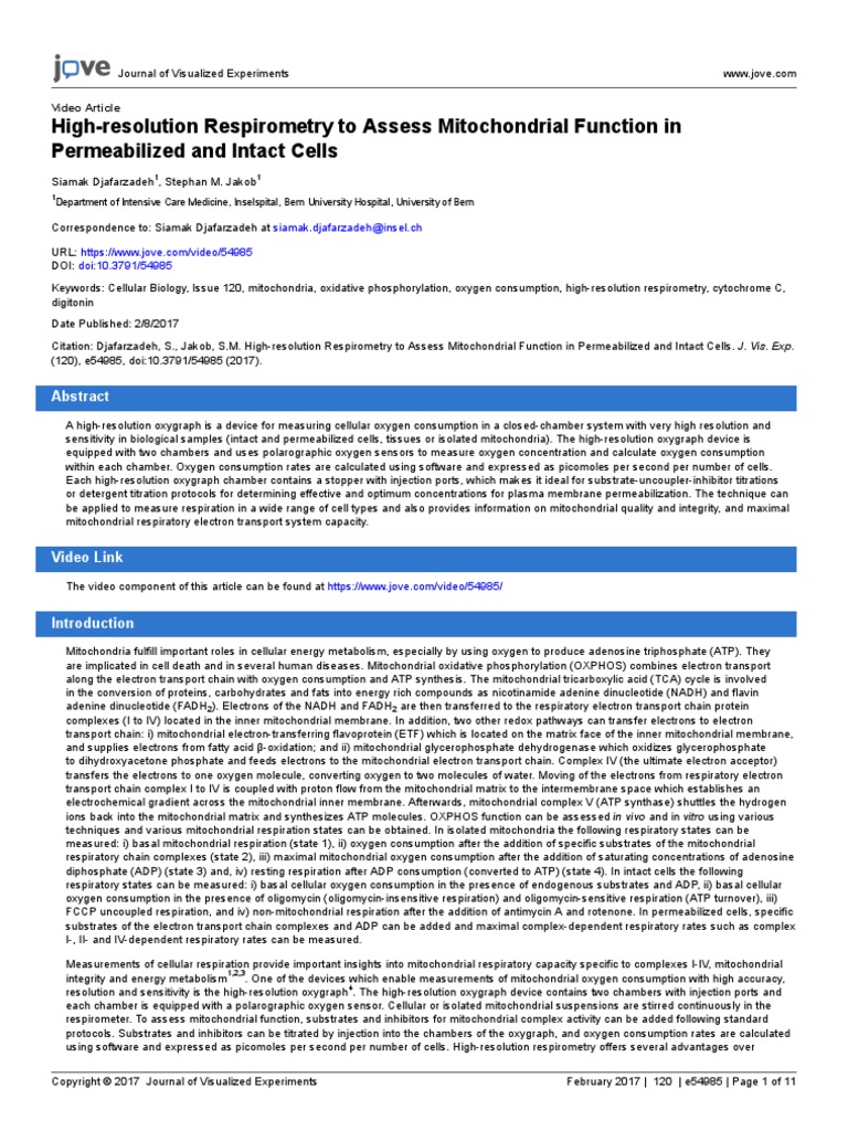 High-Resolution Respirometry To Assess Mitochondrial Function in | PDF ...
