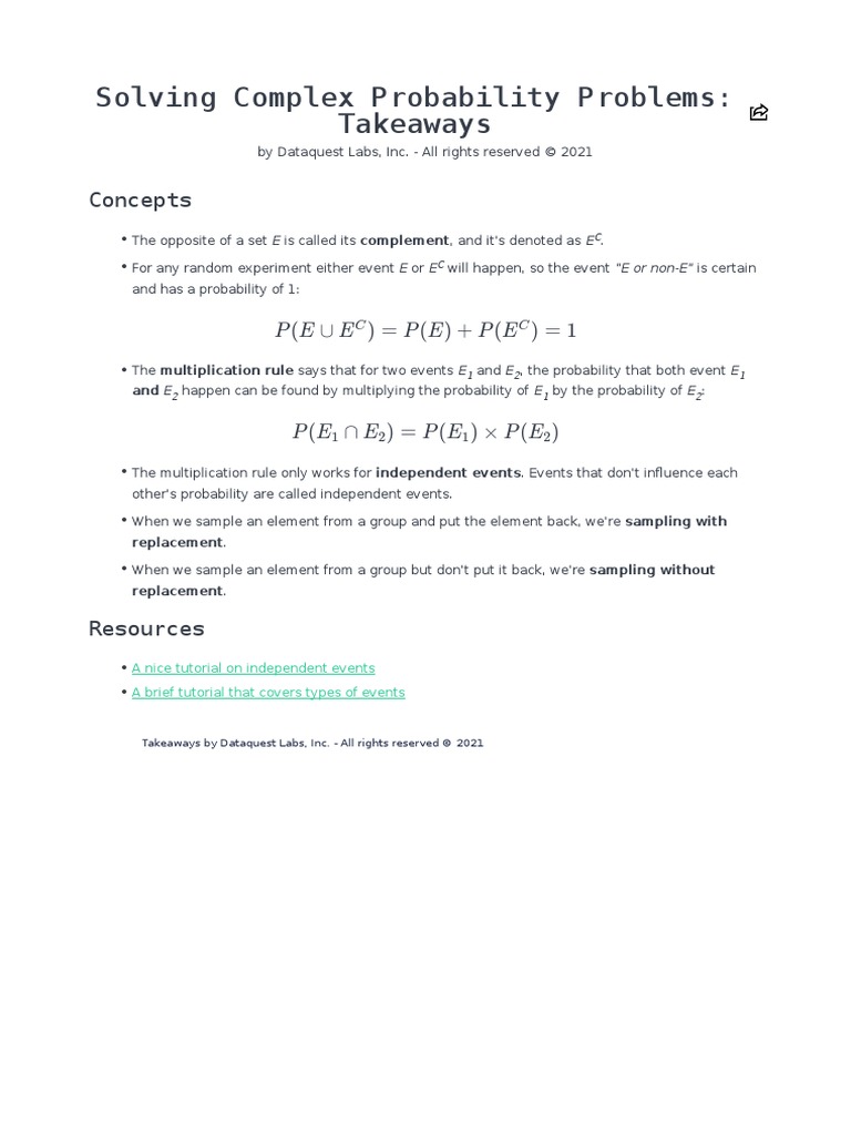 Solving Complex Probability Problems: Takeaways: Concepts | PDF