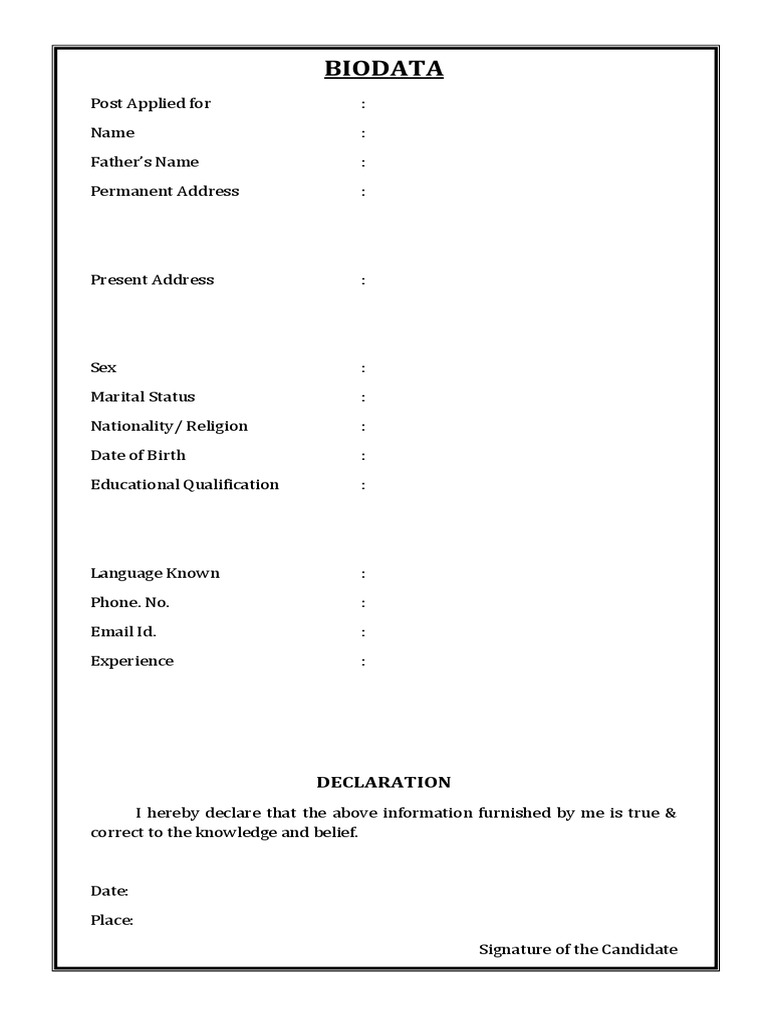 Biodata Empty Form | PDF