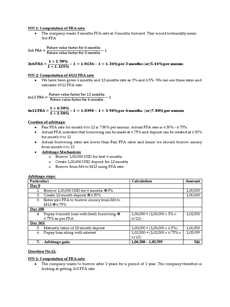 WN 1: Computation of FRA Rate | PDF | Interest | Loans